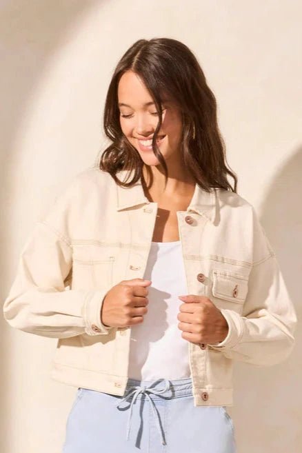 Ecru Denim Drop Shoulder Crop Jacket – Allure Boutique WY